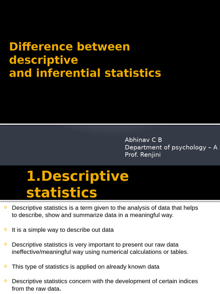 Difference Between Descriptive and Inferential Statistics | PDF | Statistics | Statistical Inference