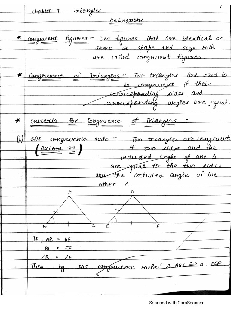 Notes Ch-7 Triangles Class 9 | PDF