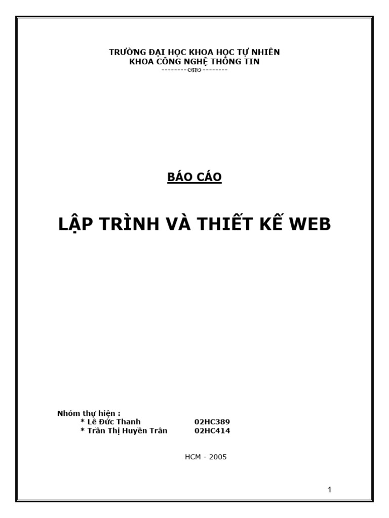 Bao Cao Do an Mon Hoc Lap Trinh Va Thiet Ke Web Dai Hoc Khoa Hoc Tu Nh 330 | PDF