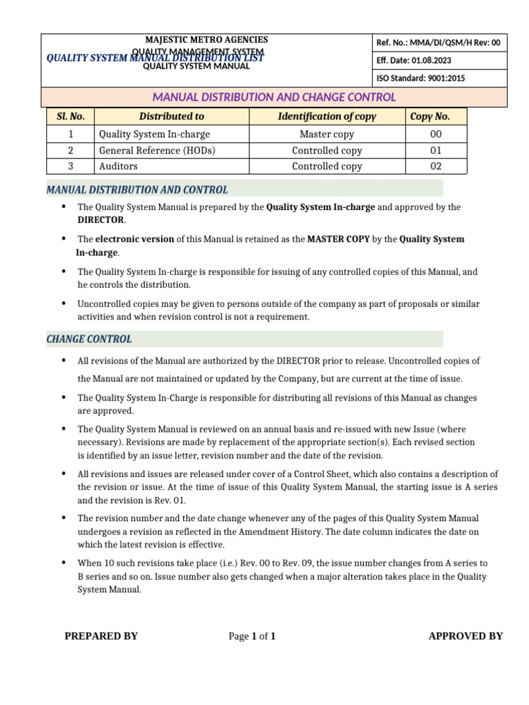 09 Manual Distribution and change control | PDF | Quality Management System