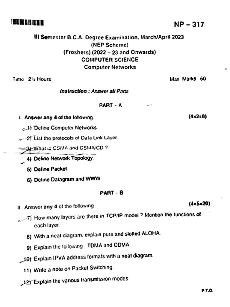 Bca 3 Sem Cs Computer Networks NP 317 Apr 2023 | PDF