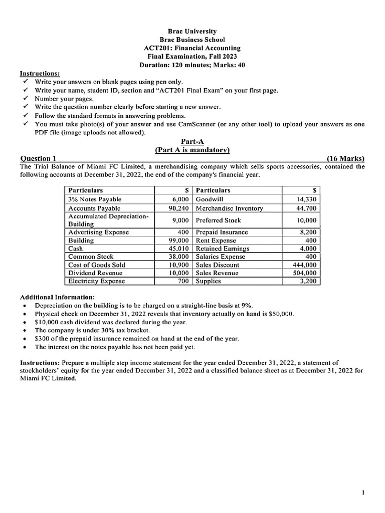 ACT201 Fall 2023 Final | PDF