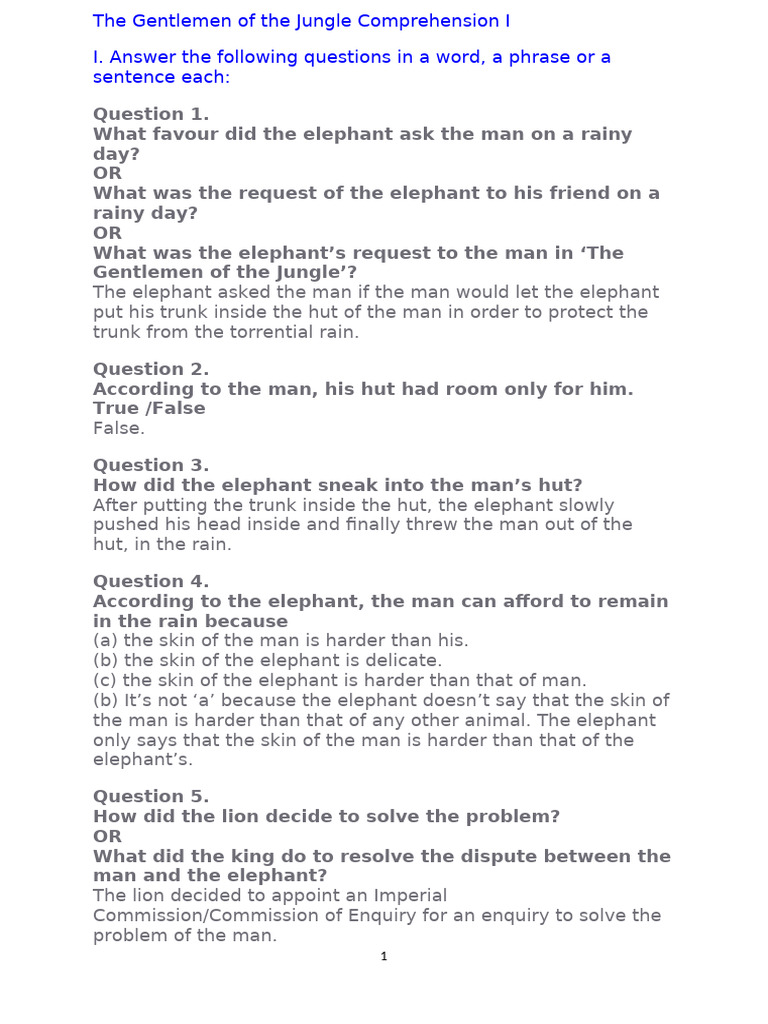 The Gentlemen of the Jungle (1) | PDF | Elephant | Adverb