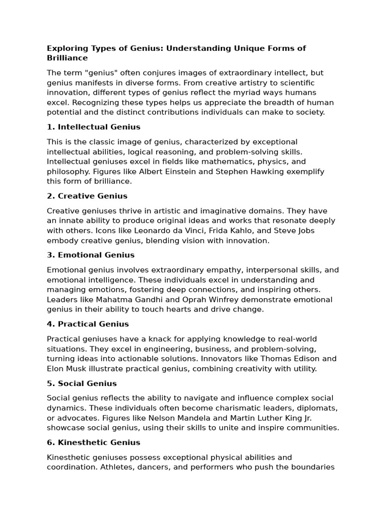 Exploring Types of Genius | PDF | Genius | Creativity