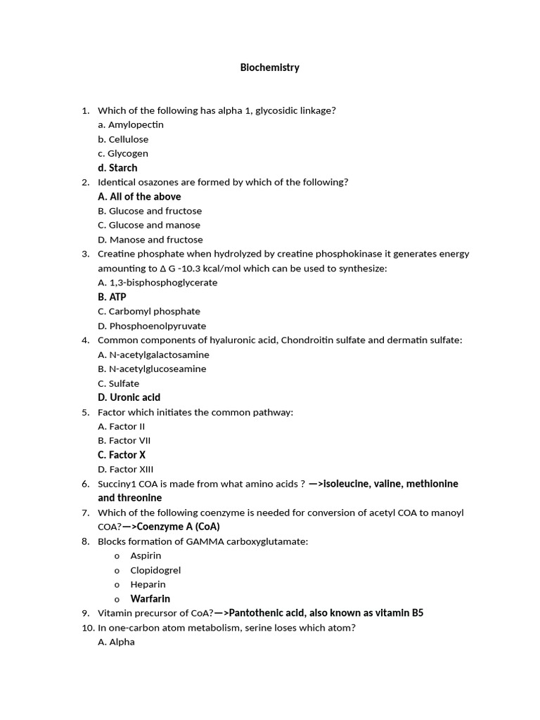 Key Biochemistry Concepts and Questions | PDF | Biochemistry | Chemistry