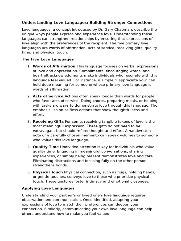 Understanding Love Languages | PDF | Love | Romance (Love)