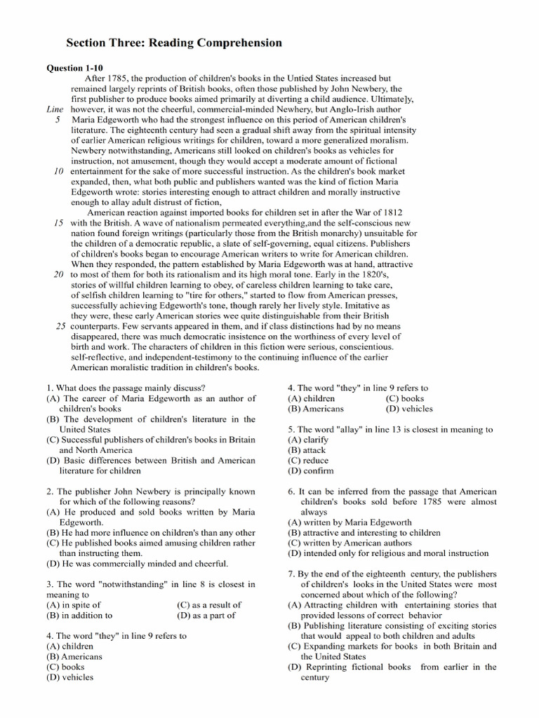 Section 3 - Reading Comprehension - Shared | PDF