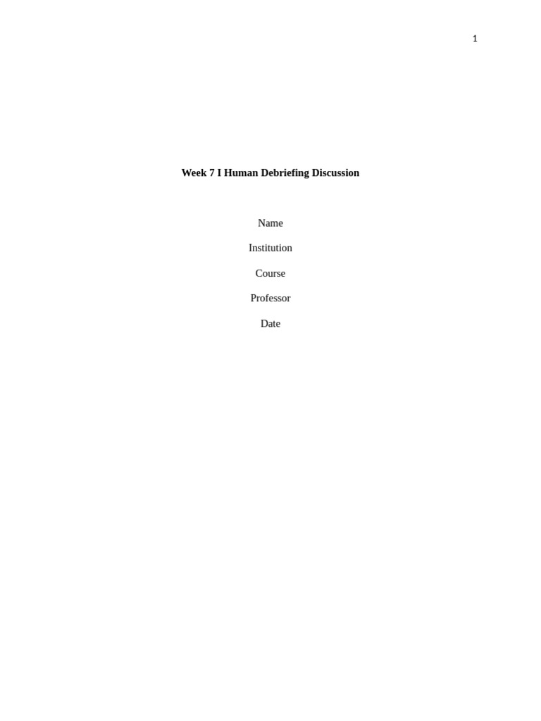 Week 7 I Human Debriefing Discussion | PDF | Mental Health | Veteran
