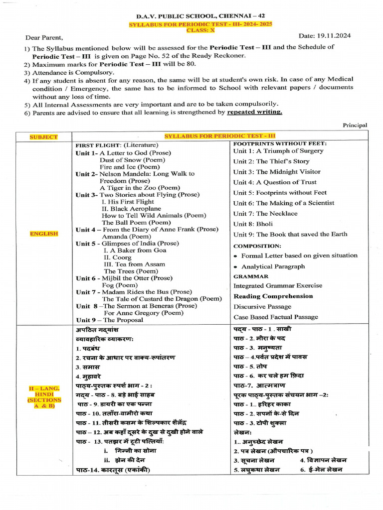 Std. x Periodic Test III Syllabus 24-25 (1) | PDF