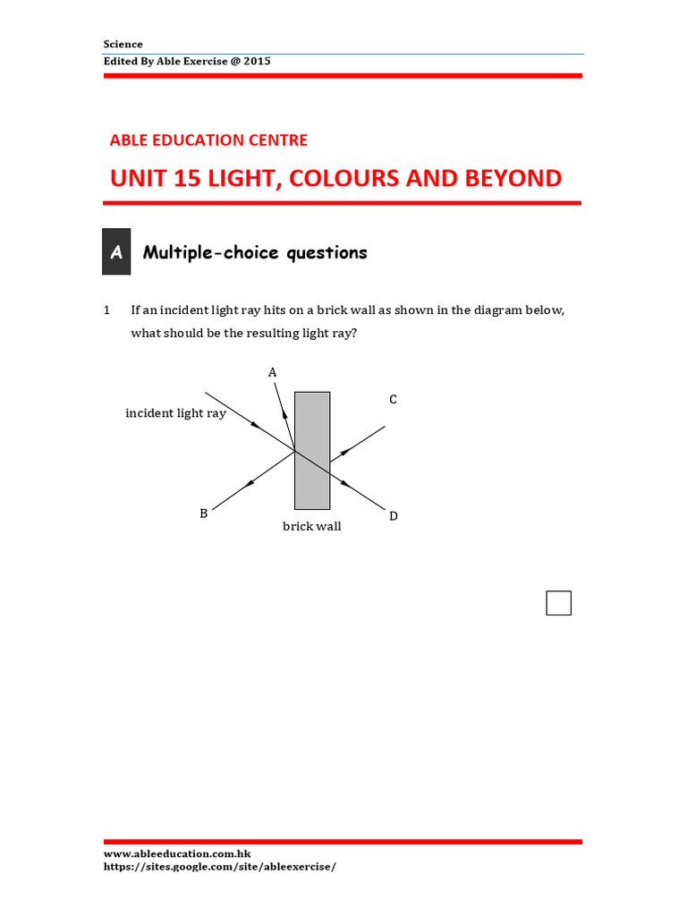 Phy Light & Colors Exercise | PDF | Light | Mirror