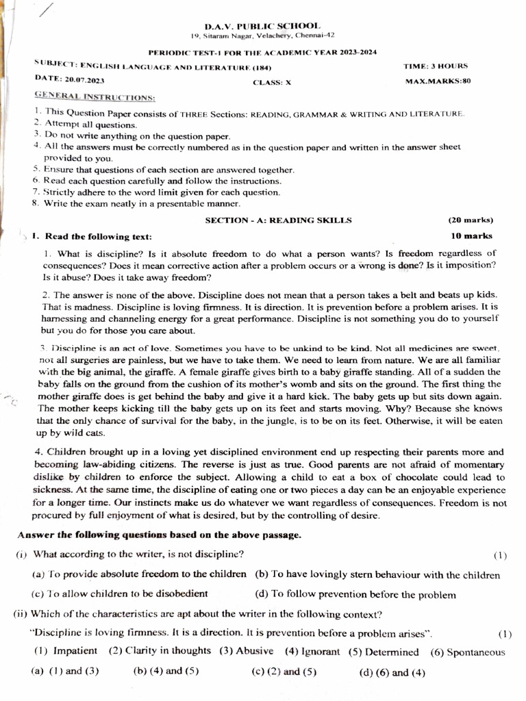 English Test Paper 2023 | PDF