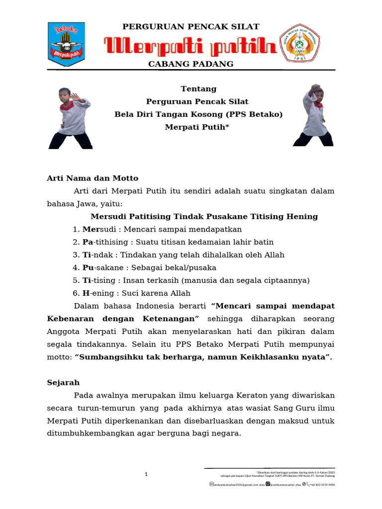 Tentang PPS Merpati Putih (Materi UKT) | PDF