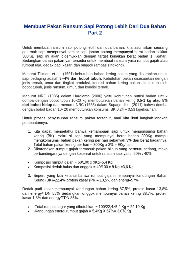 Membuat Pakan Ransum Sapi Potong Lebih Dari Dua Bahan | PDF