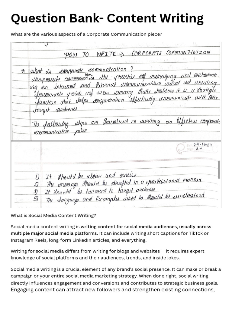 Content Writing Question Bank | PDF | Social Media | Popular Culture ...