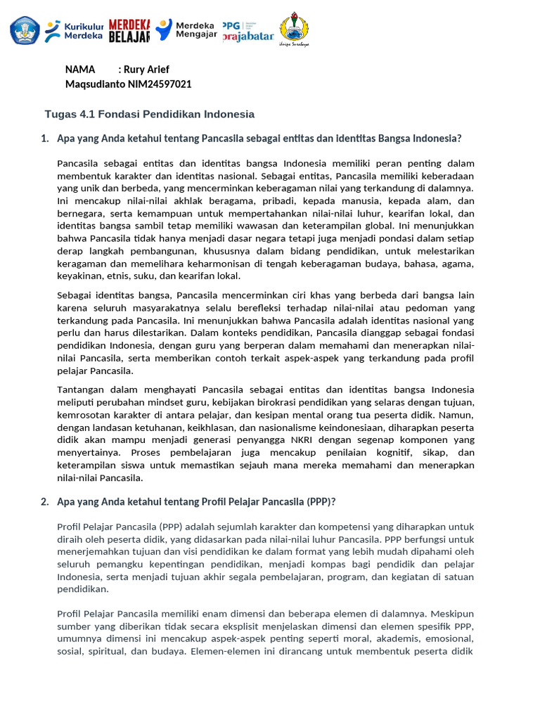 Pancasila sebagai Fondasi Pendidikan Indonesia | PDF