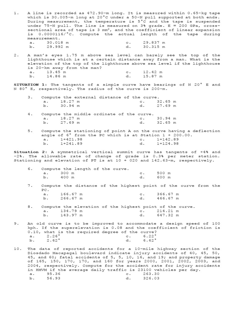 Surveying-Transportation Engineering Evaluation | PDF
