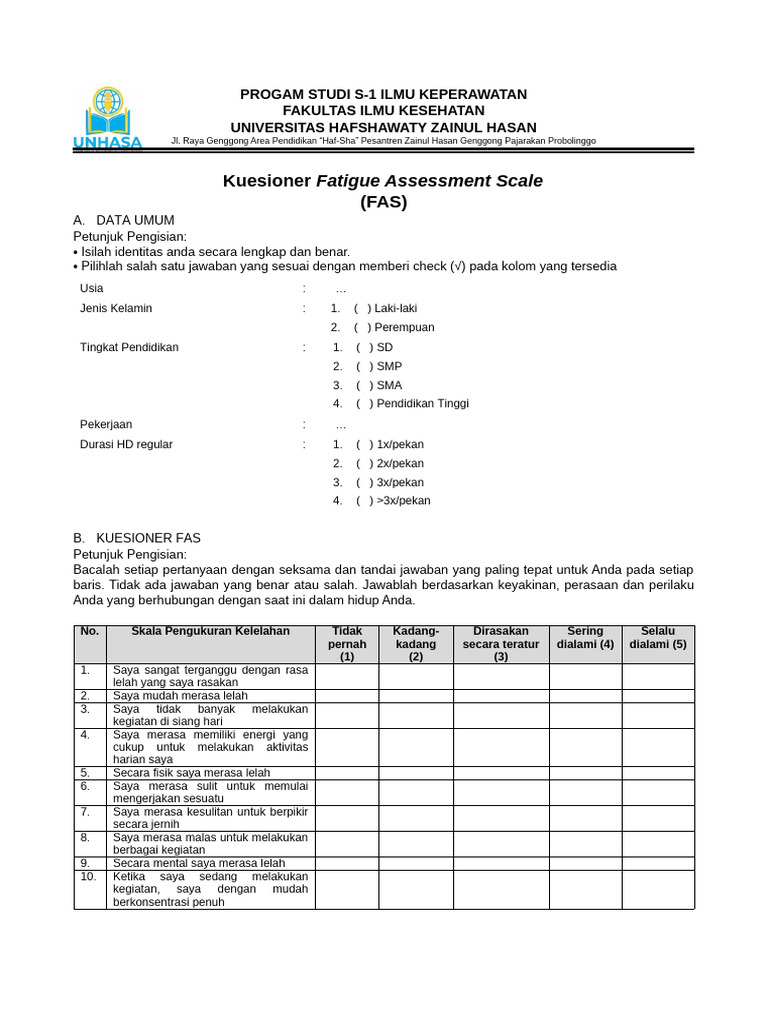 Kuesioner Fas | PDF