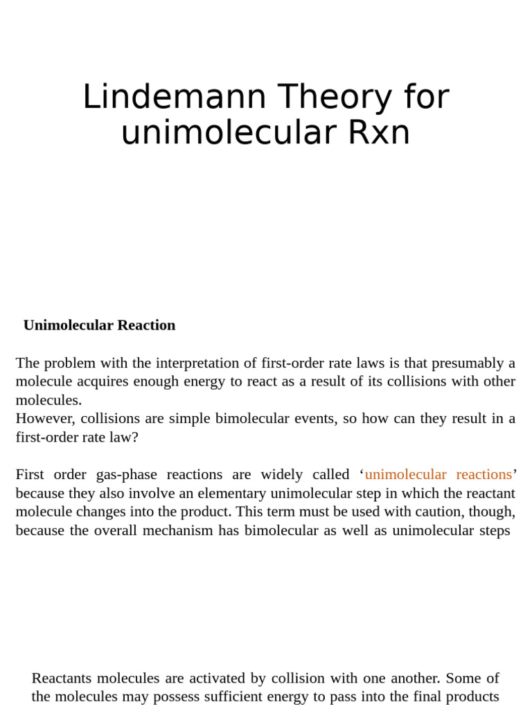 Lindemann Theory For Unimolecular RXN | PDF