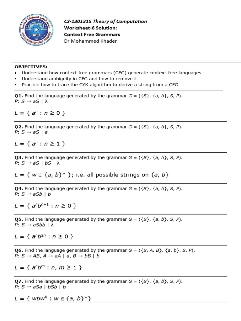Worksheet6 - CFG_solution | PDF | Linguistics | Language Mechanics
