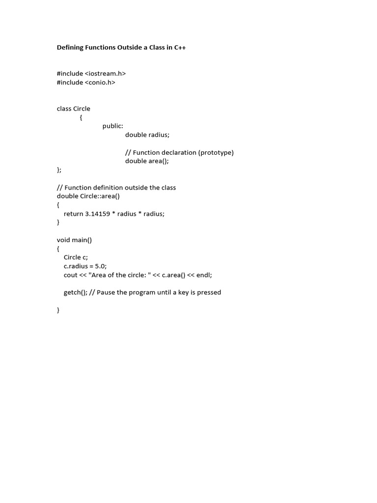 Defining Functions Outside A Class in C | PDF