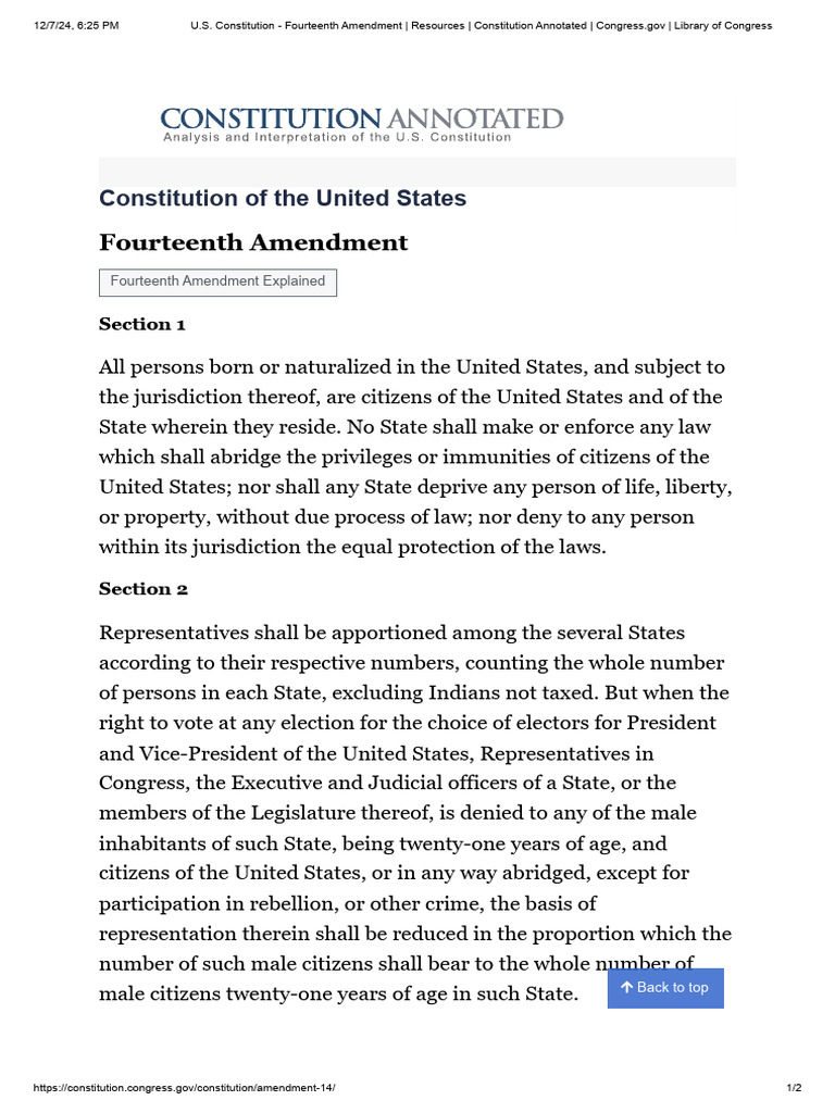 U.S. Constitution - Fourteenth Amendment - Resources - Constitution ...
