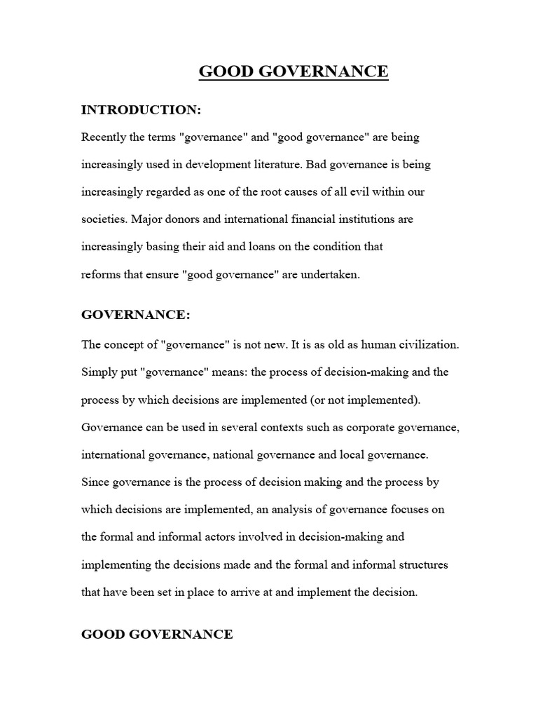 good governance | PDF | Governance | Good Governance