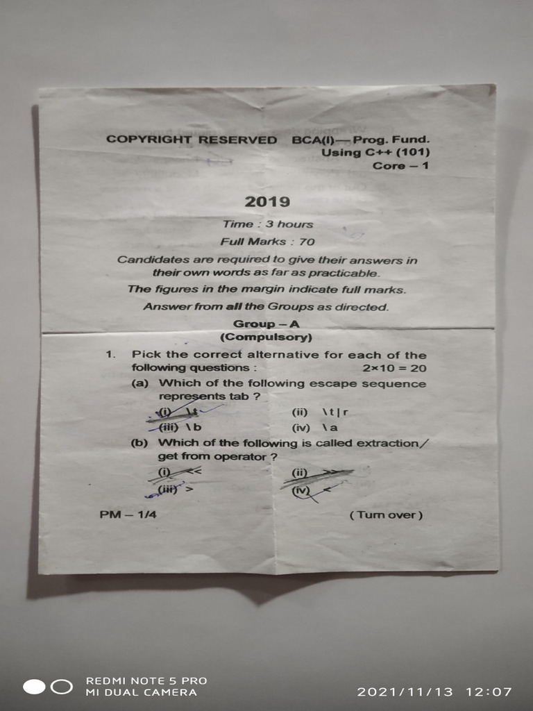 Sem 1 Exam Question Paper 2019 | PDF
