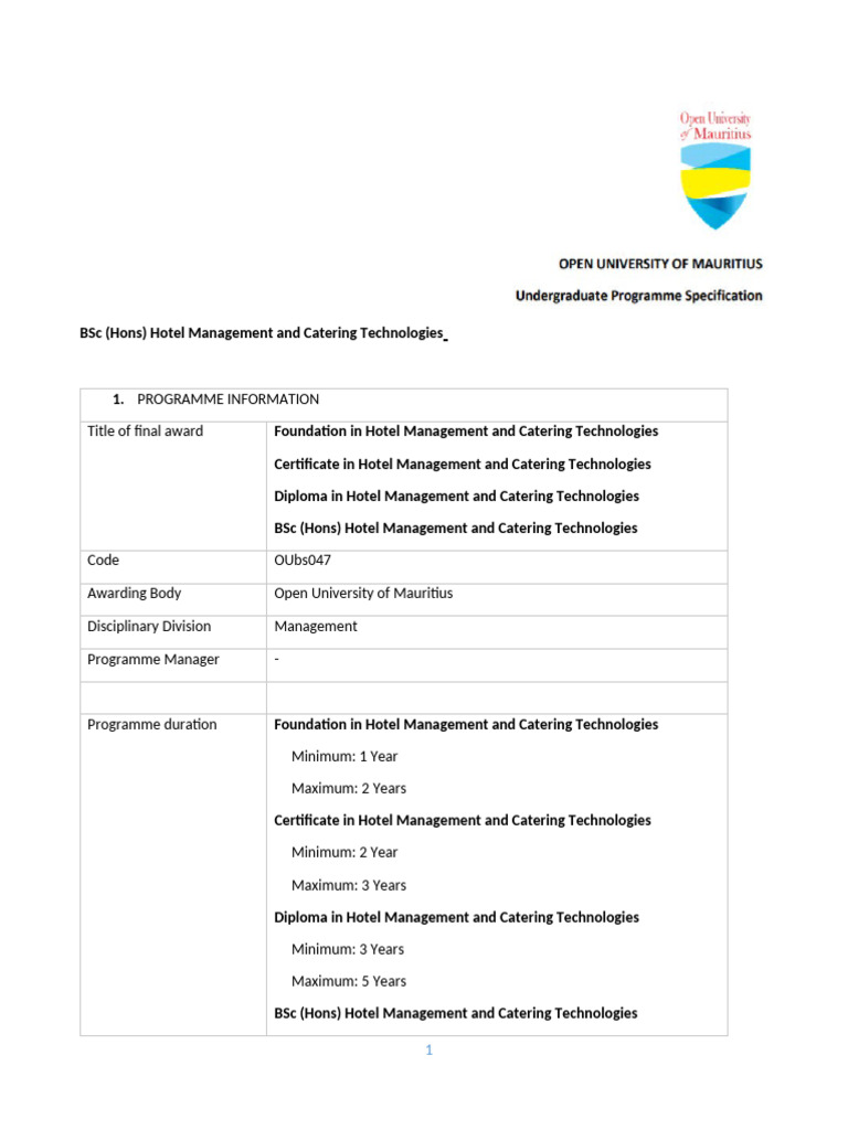 BSc in Hotel Management Overview | PDF | Educational Assessment ...