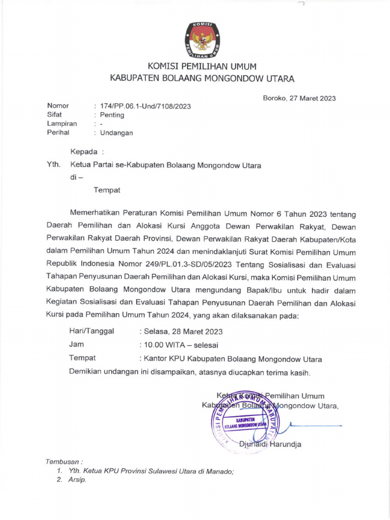 Undangan Sosialisasi Pemilu 2024 KPU | PDF