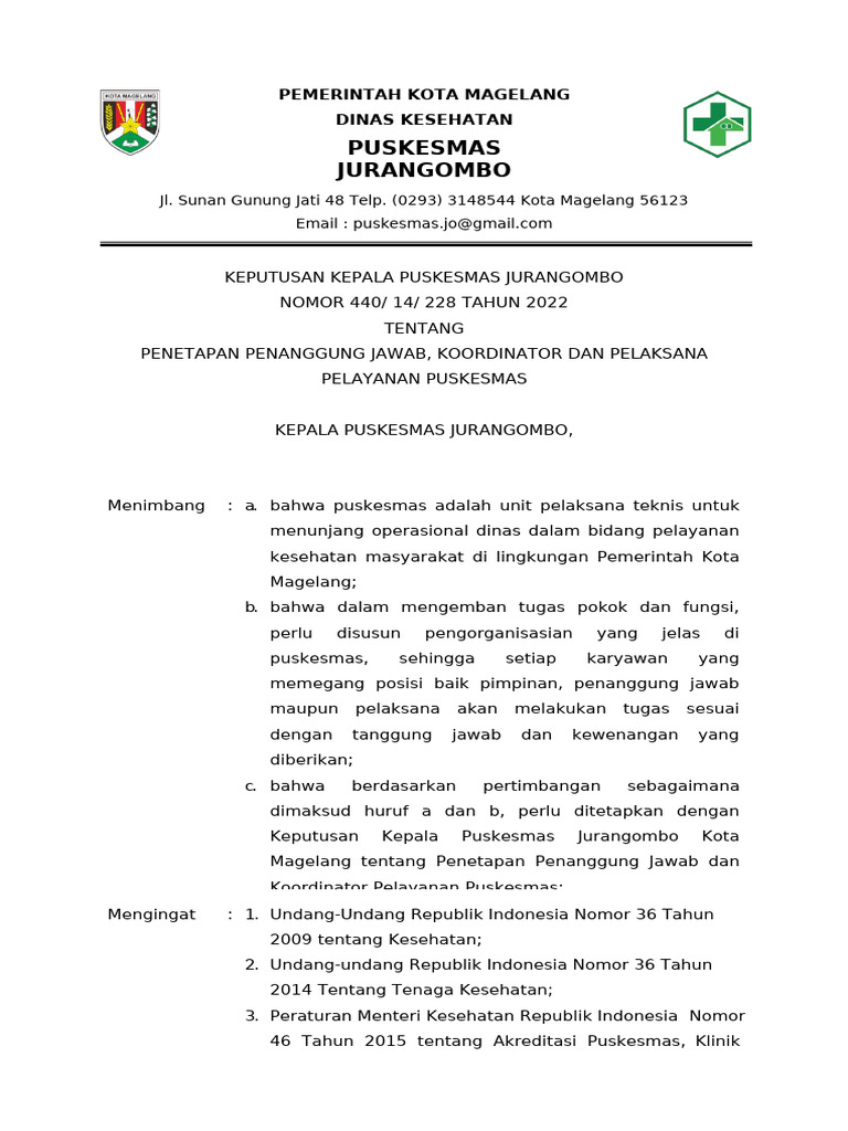 SK PJ, KOORD DAN PELAKSANA PELAYANAN | PDF