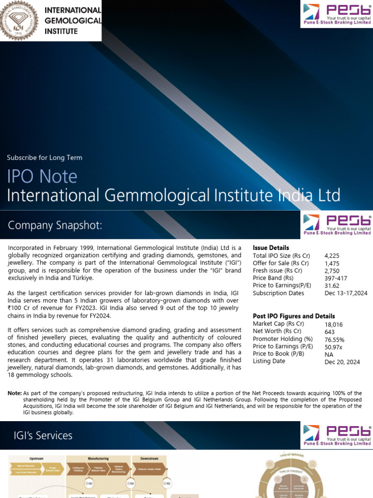 IGI India Limited IPO Note | PDF | Diamond | Investing