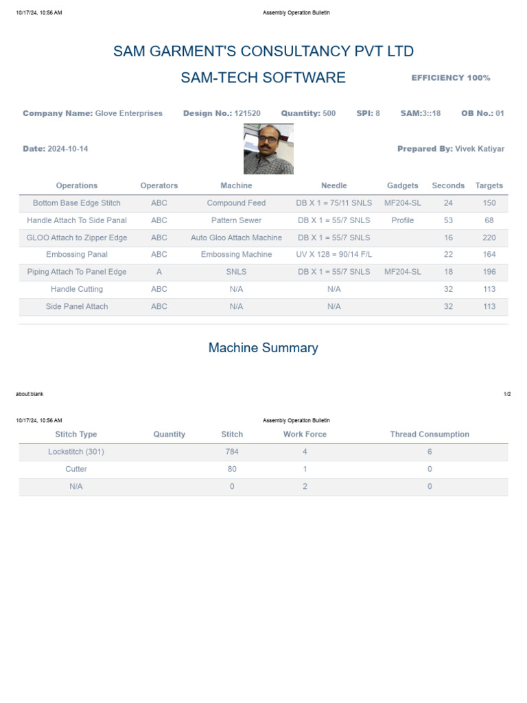Assembly Operation Bulletin | PDF | Textile Arts | Stitches (Textile Arts)