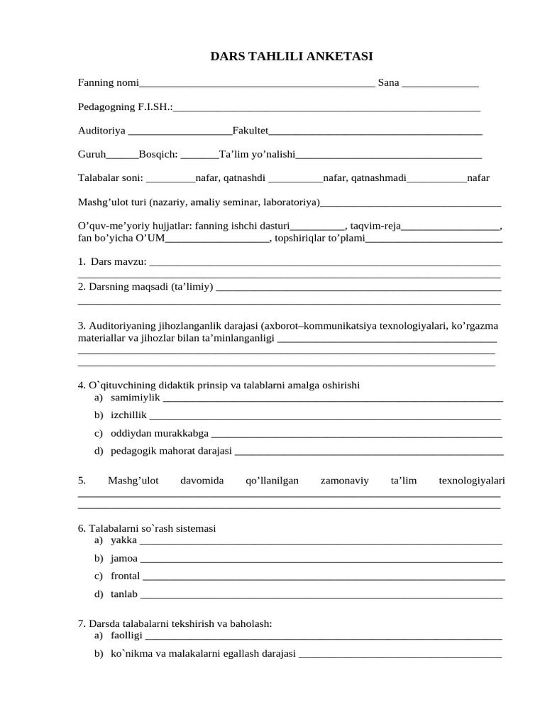 Dars Tahlili Anketasi-16 | PDF