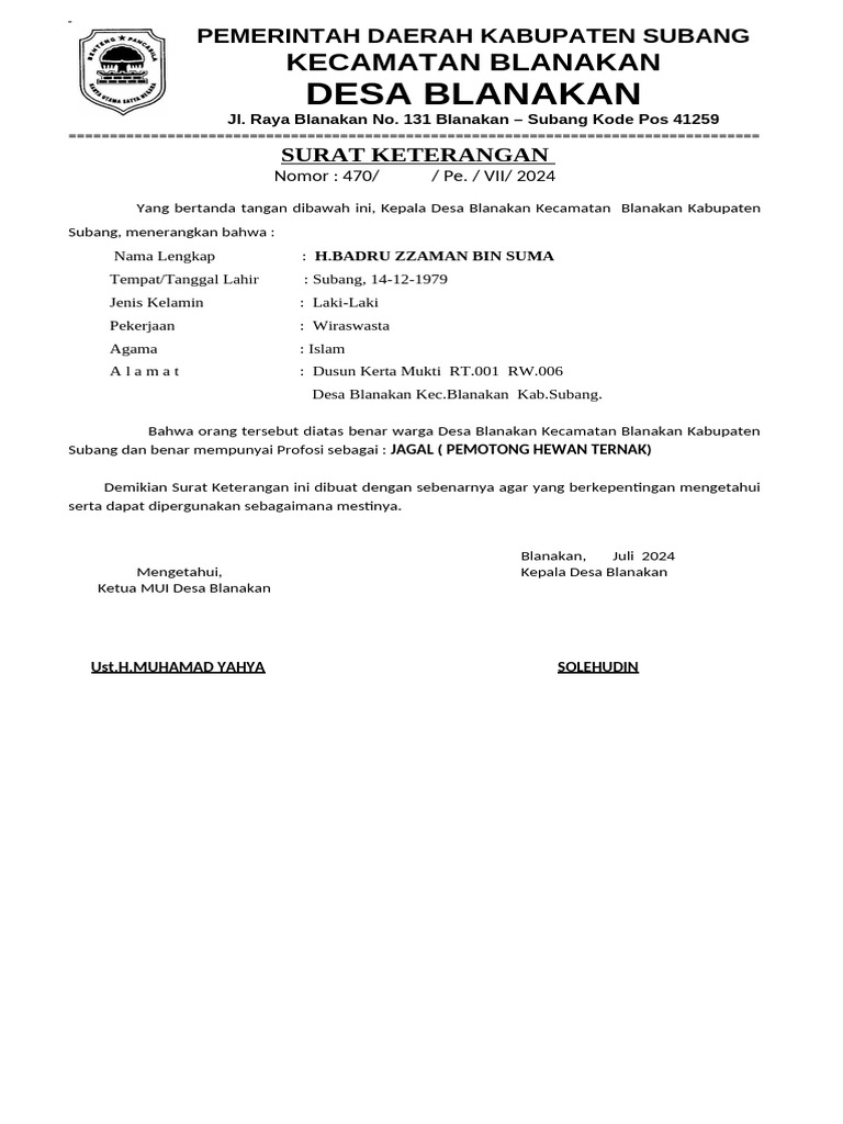 SK Pemotong Hewan Ternak | PDF