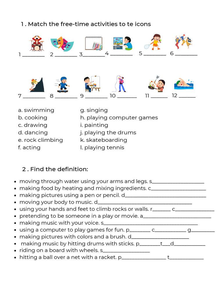 1 - Match The Free-Time Activities To Te Icons | PDF