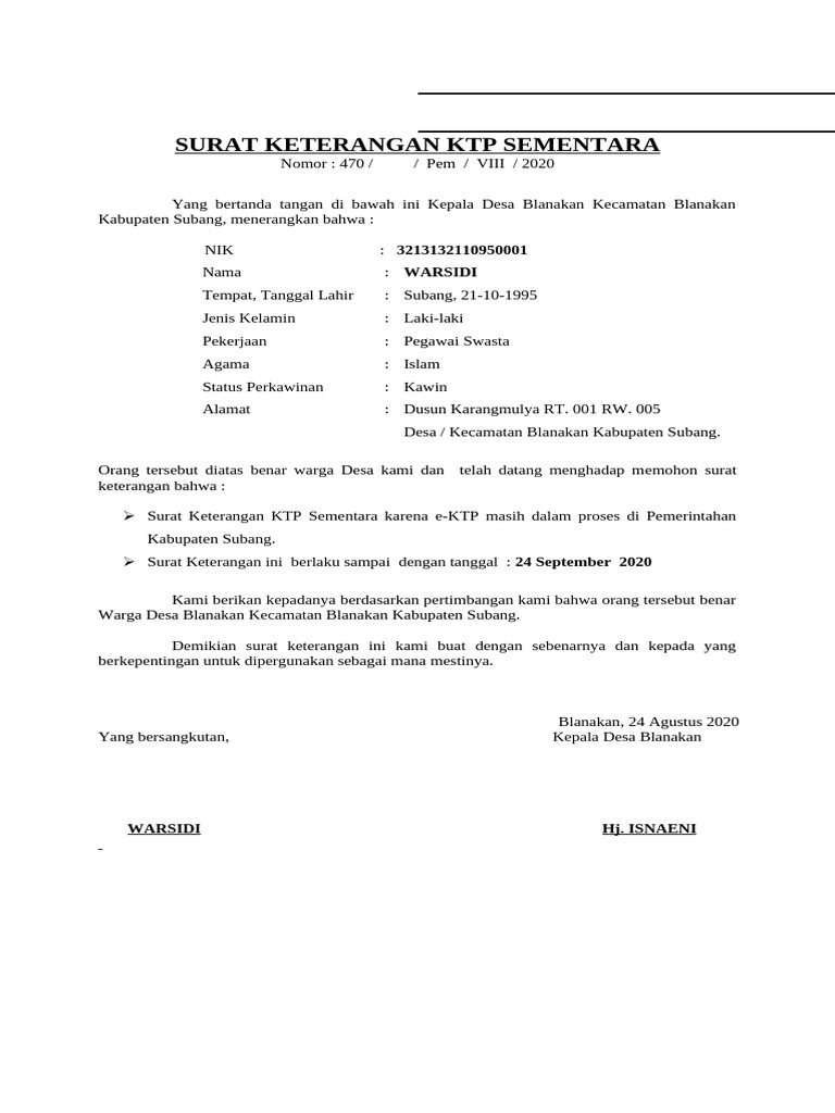 SURAT KETERANGAN KTP SEMENTARA | PDF