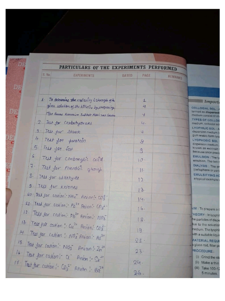 Chemistry Lab Manual Class 12 | PDF