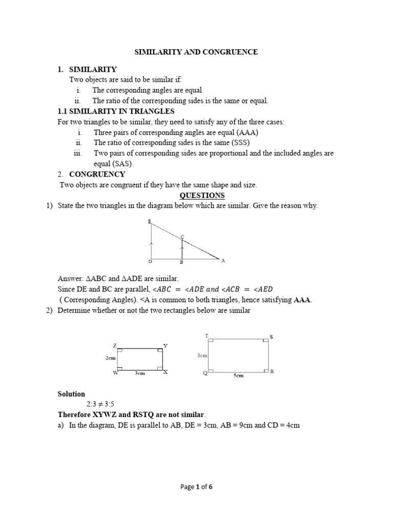 Simmilarity and Congruence | PDF | Euclidean Plane Geometry ...