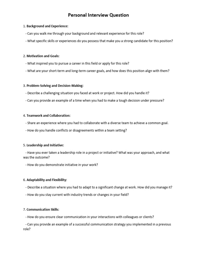 Personal Interview Question | PDF