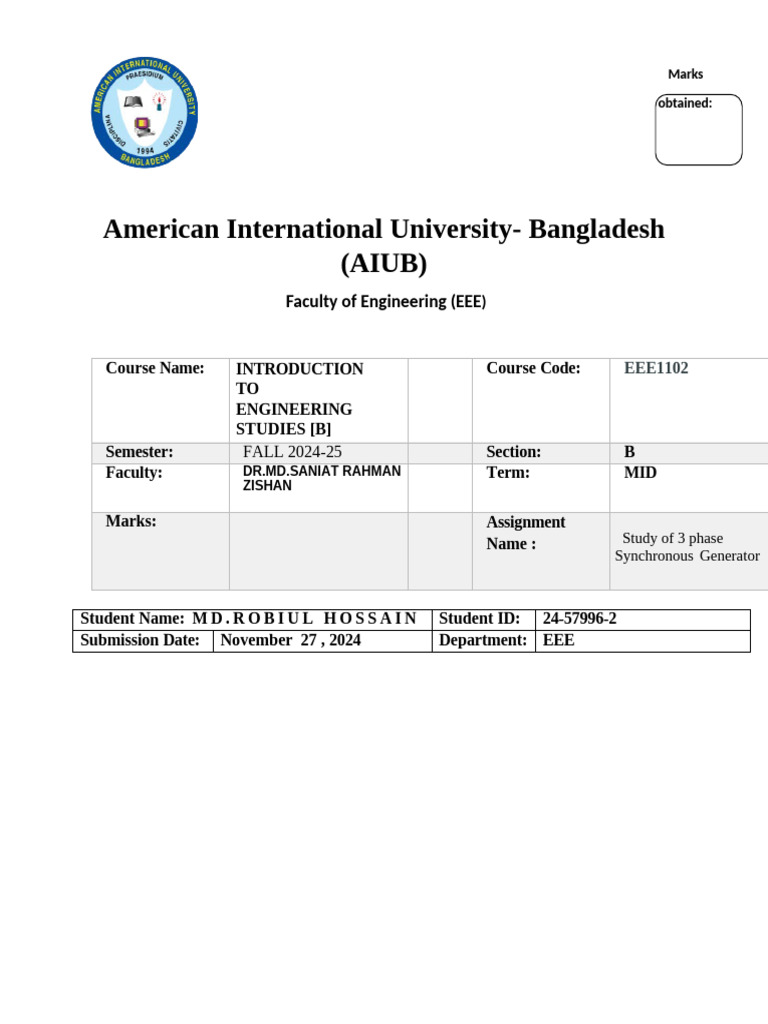 IES report | PDF | Electric Generator | Alternating Current