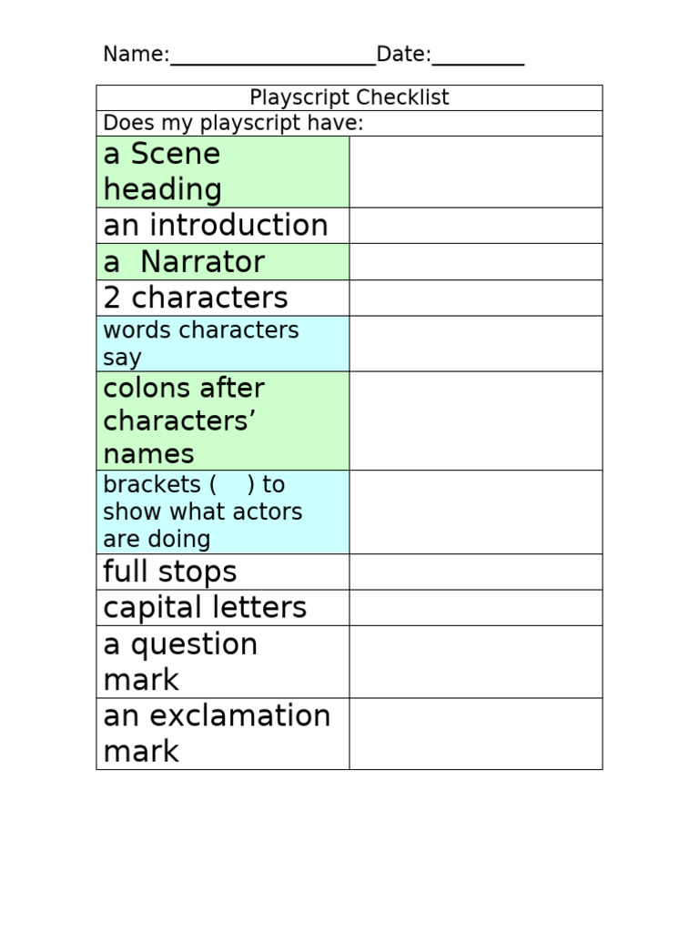 Playscript Checklist | PDF
