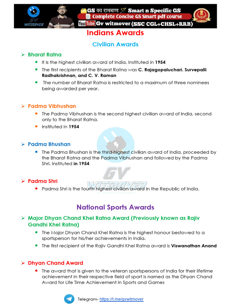 110) (GK) Indian Awards | PDF