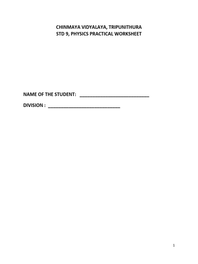 Practical Worksheet STD 9 | PDF | Density | Weight