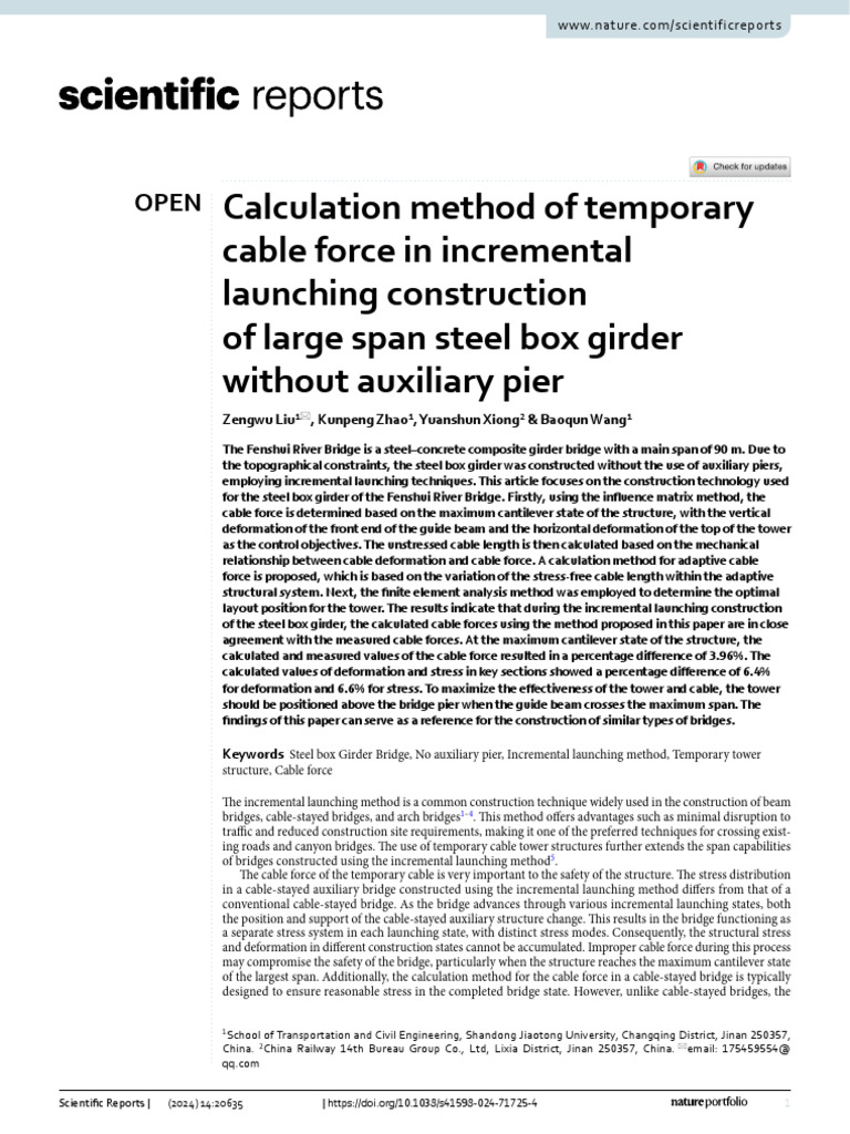 Calculation Method of Temporary Cable Force in Incremental Launching Construction of Large Span ...