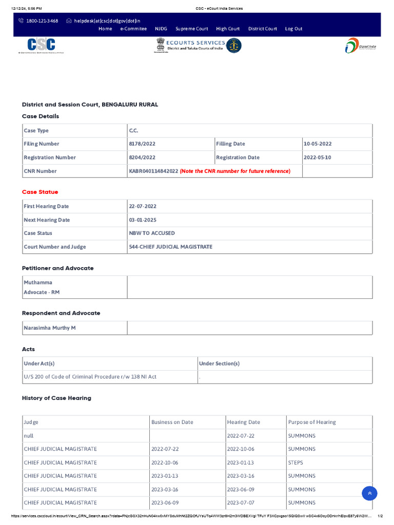 CSC - Ecourt India Services | PDF | Magistrate | Summons