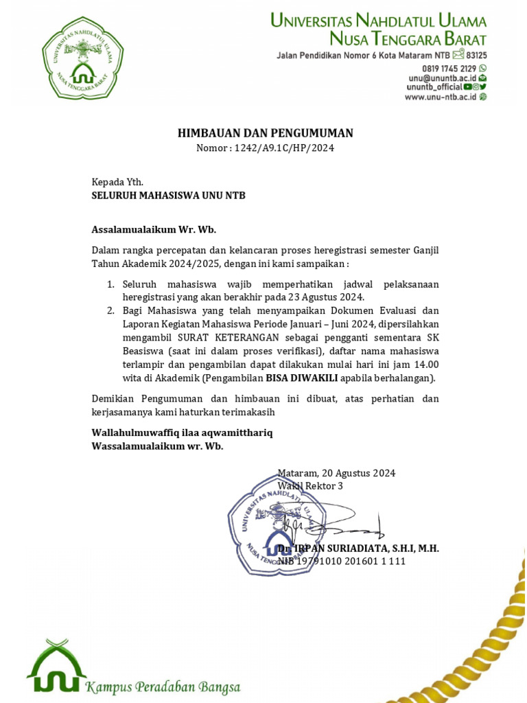 HIMBAUAN DAN PENGUMUMAN Percepatan Heregistrasi-1 | PDF