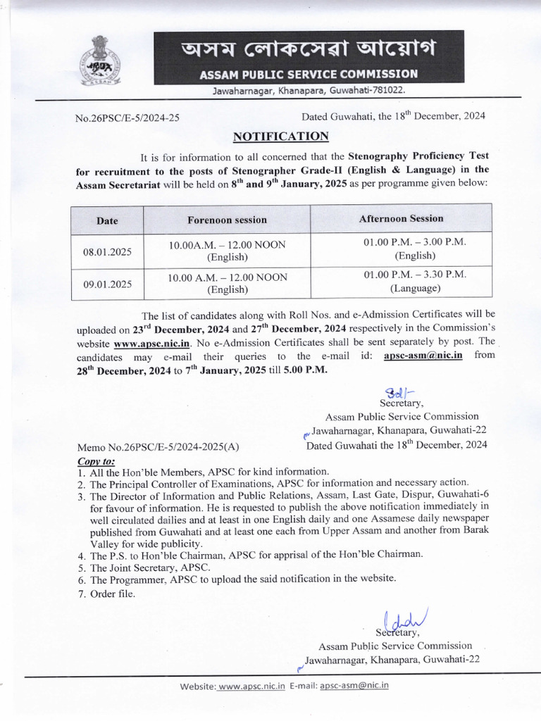 Notif Stenography Proficiency Test 18122024 | PDF