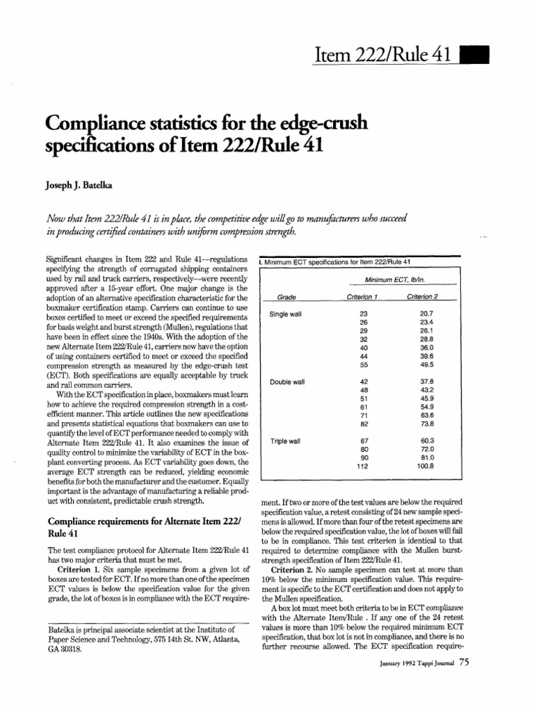 Compliance Statistics For The Edge Crush Specifications of Item 222 ...