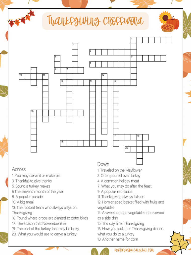 Thanksgiving Crossword Puzzle Guide | PDF | Turkey Meat | Thanksgiving
