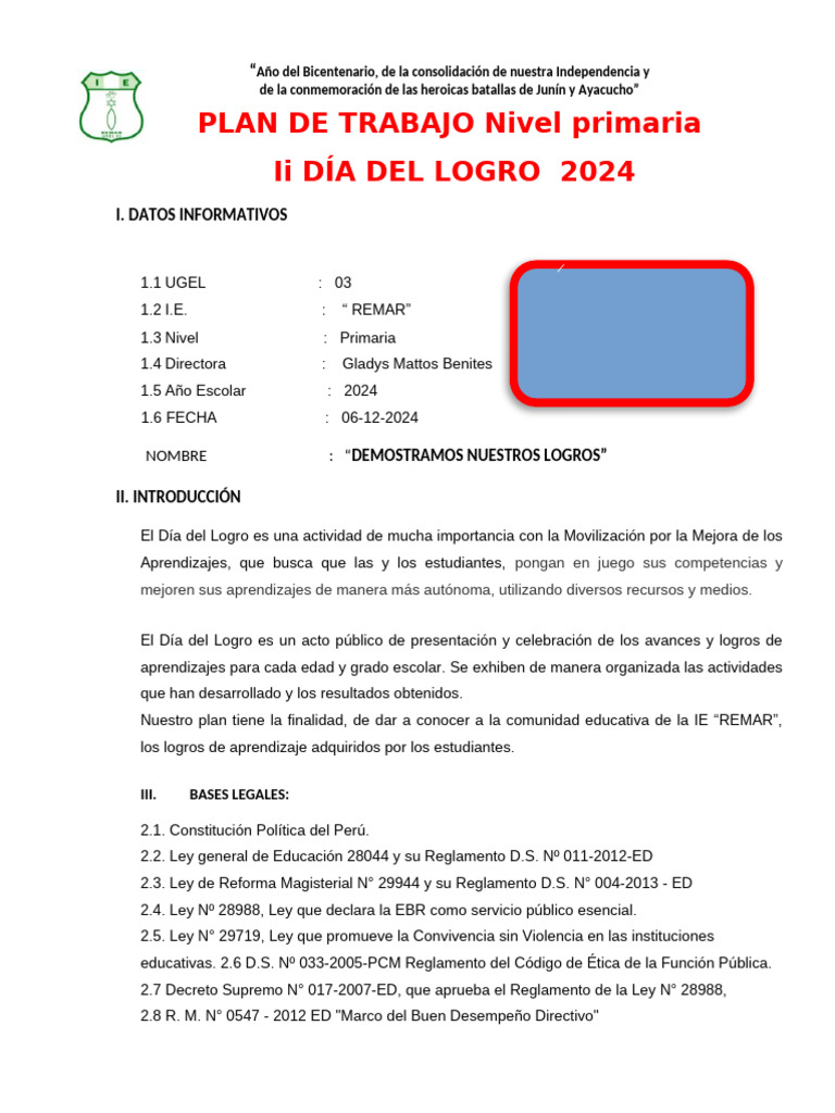 Ii Plan de Día Del Logro 2024 Medio Año | PDF | Enseñando | Maestros